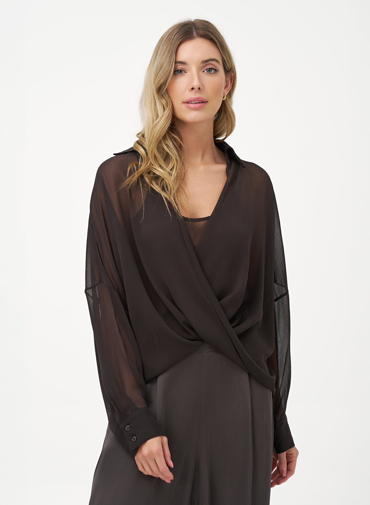Cocoa Sheer Criss-Cross Blouse with Cami – Madd Style Boutique